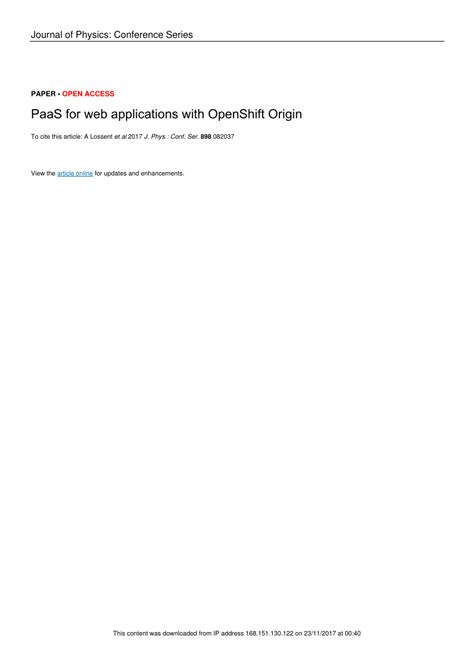 Pdf Paas For Web Applications With Openshift Origin
