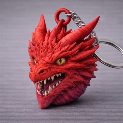 🐉 Red Dragon Head Keychain Stl Detailed Fantasy Dragon 3d Print Model