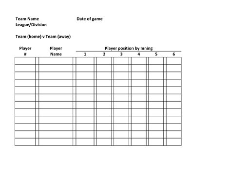 Youth Baseball Roster Template