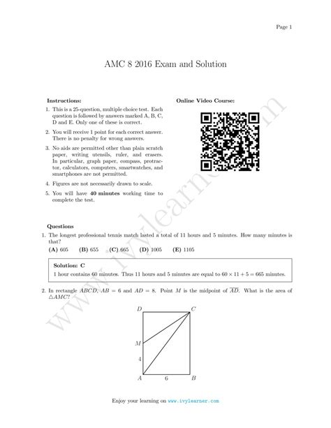 Amc 8 2016 Exam And Solution Ivy Learner
