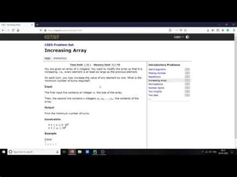 PYTHON Increasing Array Algorithm CSES Introductory Problems YouTube