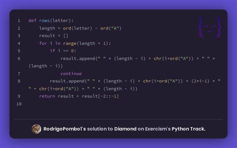 Rodrigopombo1s Solution For Diamond In Python On Exercism