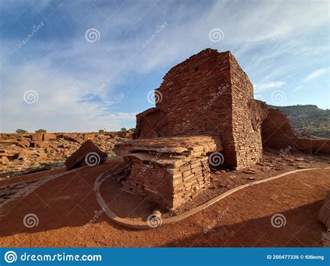 Sunset View Of The Wupatki Pueblo Ruins In Wupatki National Monument