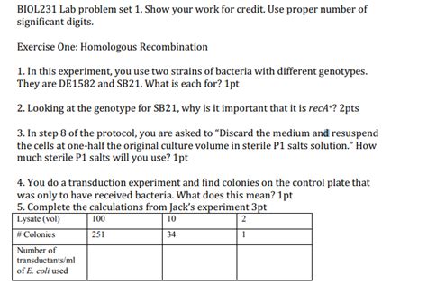Biol231 Lab Problem Set 1 Show Your Work For Credit