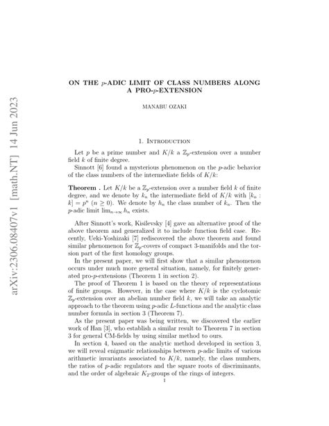 Pdf On The P Adic Limit Of Class Numbers Along A Pro P Extension