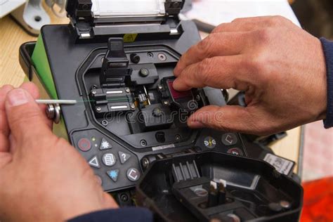Fusion Splicing Fiber Optic Cable Stock Photo Image Of Connectivity