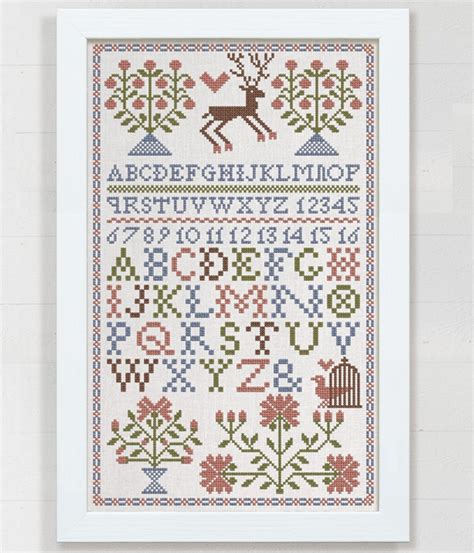Cross Stitch Alphabet Sampler Needle Works Butterfly Floral Alphabets