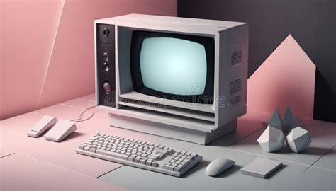 a retro computer setup on a desk with a crt monitor keyboard mouse