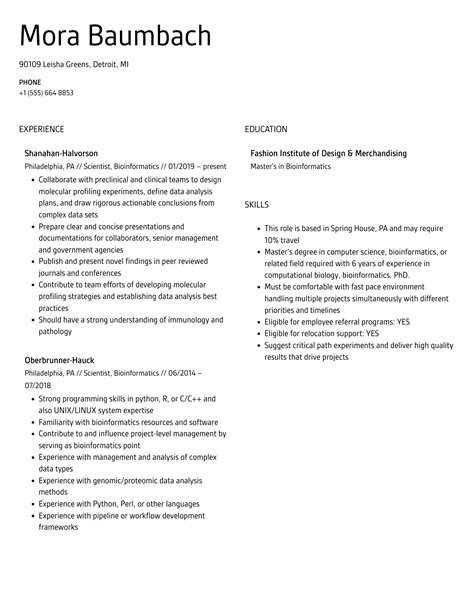 Scientist Bioinformatics Resume Samples Velvet Jobs