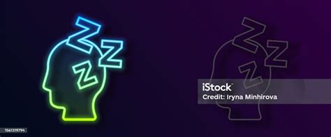 검은 색 배경에 고립 된 빛나는 네온 라인 꿈 아이콘 수면 휴식 꿈의 개념 휴식 시간과 편안한 휴식 벡터 가공의 인물에 대한 스톡 벡터 아트 및 기타 이미지 Istock