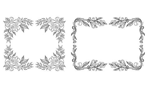 열대 손으로 그린 꽃 직사각형 프레임 윤곽선 집합입니다 정글 일러스트 꽃 무늬 세트입니다 벡터 격리 컬렉션입니다 내츄럴 스프링 웨딩 카드 여름 열대 잎입니다 식물 프레임 꽃