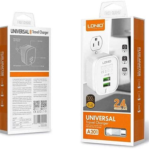 Ldnio A201 2 In 1 24a Fast Adapter With Type C Cable Fast Charging