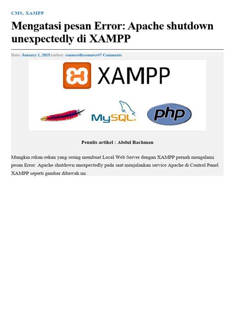 Mengatasi Pesan Error Apache Shutdown Unexpectedly Xampp Pdf Komputer