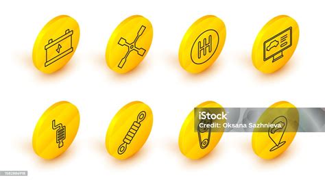 자동차 서비스 타이밍 벨트 키트 쇼크 업소버 자동차 머플러 진단 상태 기어 시프터 휠 렌치 및 배터리 아이콘으로 라인 위치를