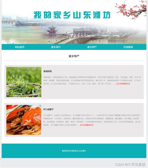 我的家乡潍坊html静态网页 学生个人网页设计作品 学生家乡网页模板 简单个人主页成品我的家乡网页模板 Csdn博客