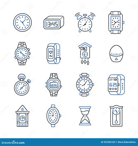 Clock Line Color Icon Set Time Measuring Symbol Vector Collection With