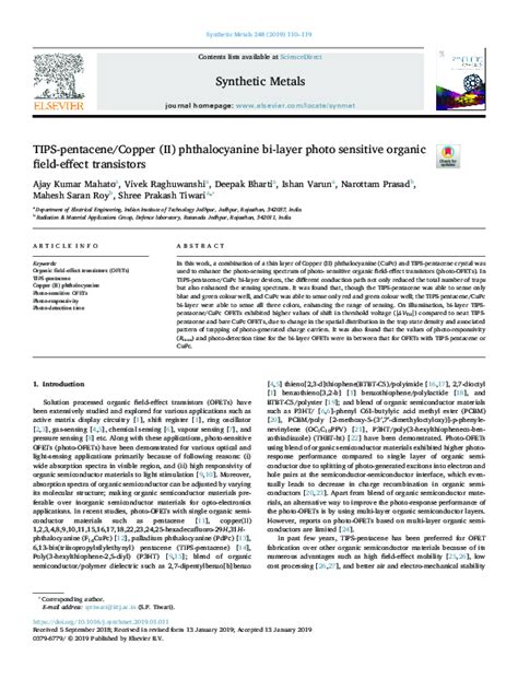Pdf Tips Pentacenecopper Ii Phthalocyanine Bi Layer Photo Sensitive Organic Field Effect