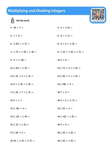 Grade 6 Integers Worksheets Multiplication Of Integers Worsheets