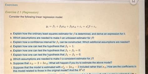 solved consider the following linear regression model