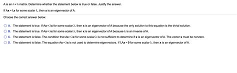 solved a is an nxn matrix determine whether the statement