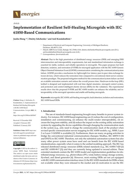 Pdf Implementation Of Resilient Self Healing Microgrids With Iec 61850 Based Communications