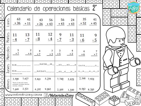 Calendario De Operaciones Básicas Materiales Zany