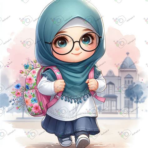 بک گراند کودکانه دانش آموز ناز با حجاب با کوله در راه مدرسه کد 43701