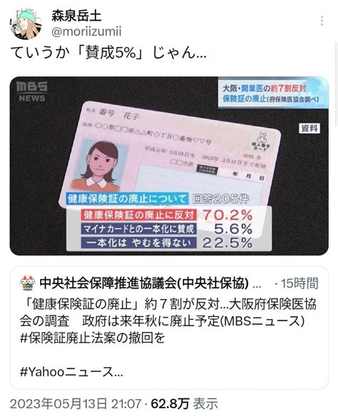 「健康保険証の廃止」約7割が反対 ありしかのブログ