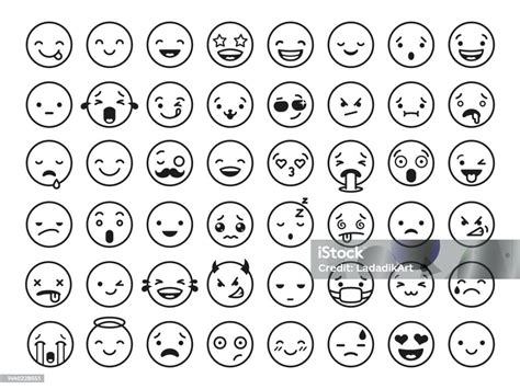 감정적 인 얼굴 라인 아이콘입니다 윙크 얼굴 다양한 기호를 조사합니다 만족과 슬픔 울고 미소 캐릭터 고립된 표현 감정 깔끔한 벡터 세트 외형선에 대한 스톡 벡터 아트 및
