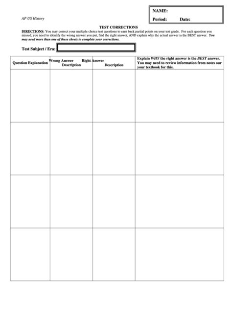 Test Corrections Template Printable Pdf Download