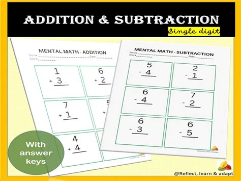 single digit addition and subtraction adaptive resources teaching