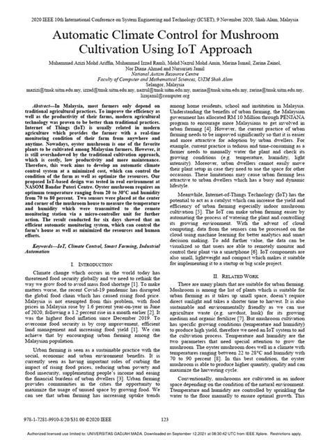 Automatic Climate Control For Mushroom Cultivation Using Iot Approach Download Free Pdf