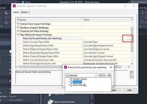 wrong settings are applied to a pipe network when importing landxml to