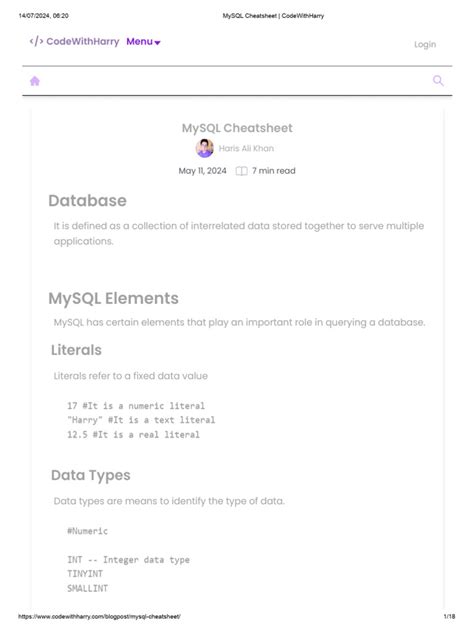Mysql Cheatsheet Pdf Table Database Data Management