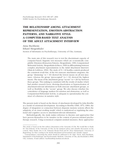 pdf the relationship among attachment representation emotion