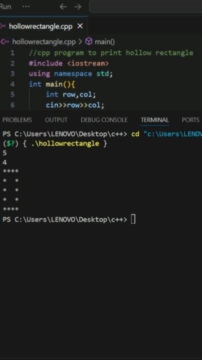 c program to print hollow rectangle shorts cplusplusprogramming