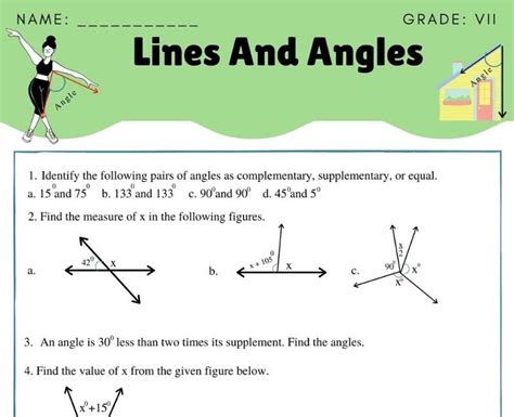 Class 7 Maths Lines And Angles Worksheet