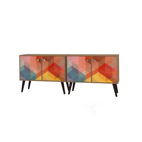 Manhattan Comfort Avesta 2 Piece Double Side Table In Oak And Stamp