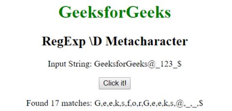 Javascript Regexp D Metacharacter Geeksforgeeks