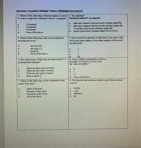 solved question 1 [4 points] multiple choices highlight