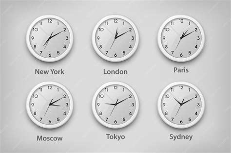 Premium Vector Vector 3d Realistic White Wall Office Clock Set Time Zones Of Different Cities