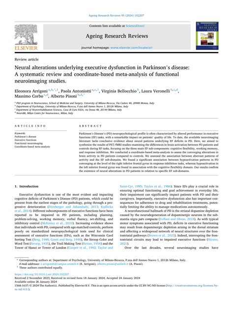Pdf Neural Alterations Underlying Executive Dysfunction In Parkinsons Disease A Systematic