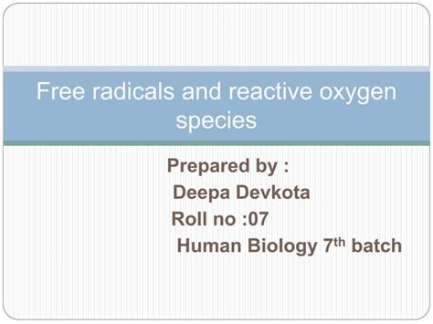 Free Radicals And Reactive Oxygen Species Pptx Chemistry Science