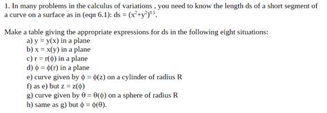 Solved In Many Problems In The Calculus Of Variations Chegg