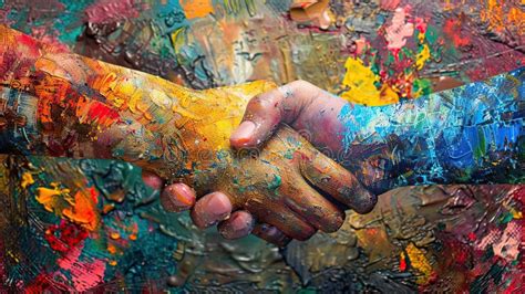 Colorful Handshake Of Unity And Creativity Ai Generative Stock Illustration Illustration Of