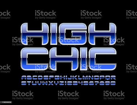 벡터 밝은 엠블럼 높은 세련된 파란색과 은색 알파벳 문자 와 숫자 고급에 대한 스톡 벡터 아트 및 기타 이미지 고급 광고