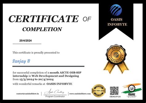 Sanjay B On Linkedin Oasisinfobyte Internship Internshipcompletion