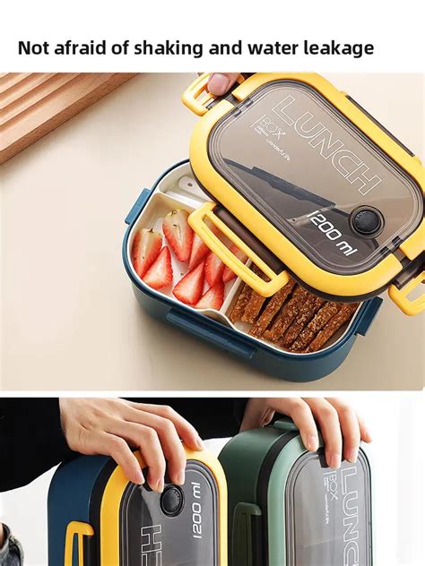 1pc 2단 도시락통 휴대용 2칸 과일 식품 용기 숟가락 포크가 있는 전자 레인지 사용 가능 도시락통 가정용 Temu