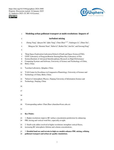 Pdf Modeling Urban Pollutant Transport At Multi Resolutions Impacts Of Turbulent Mixing