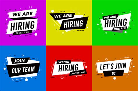 우리 팀 배너 세트에 가입하십시오 커뮤니케이션 포스터를 채용하고 있습니다 구인 중에 대한 스톡 벡터 아트 및 기타 이미지